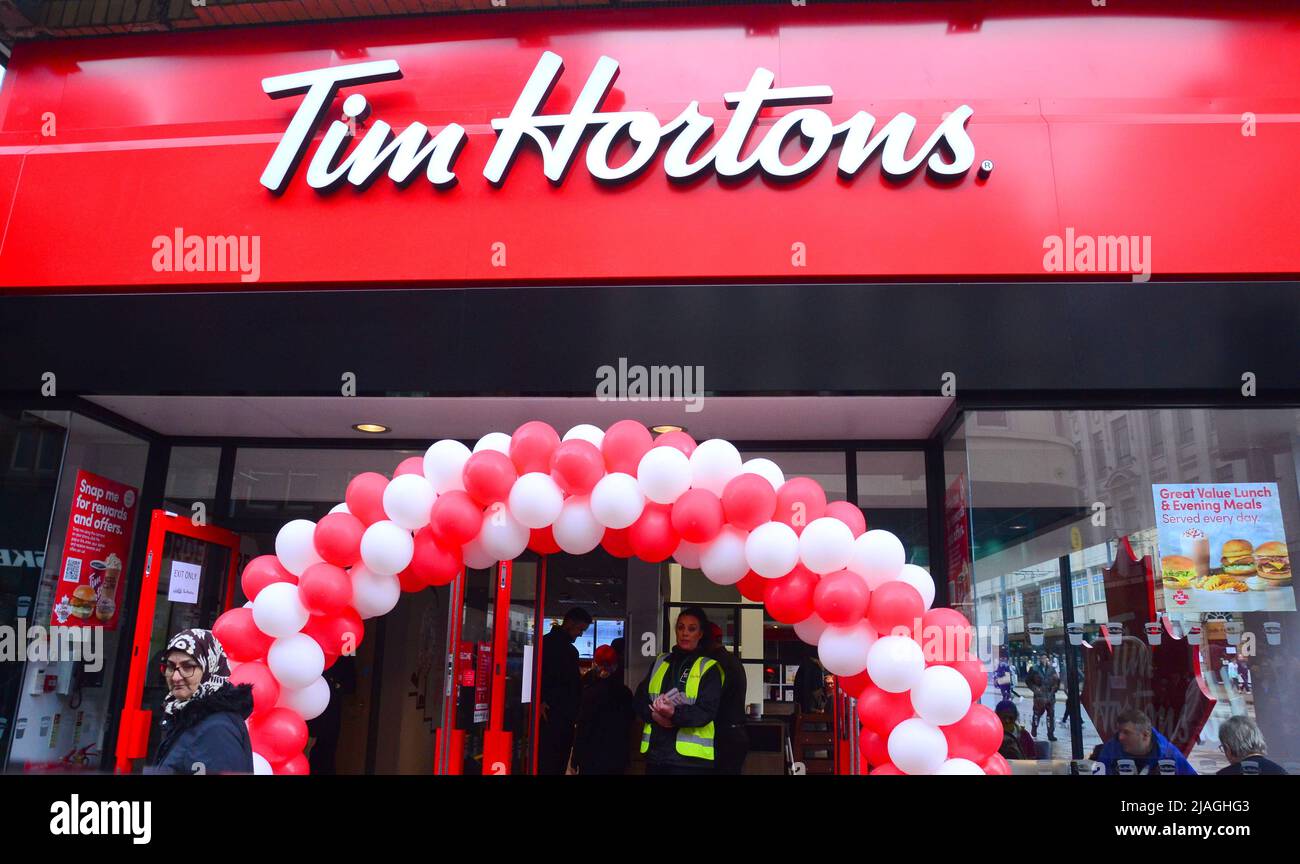 Manchester, UK, 30th May, 2022. A new branch of Tim Hortons, the ...