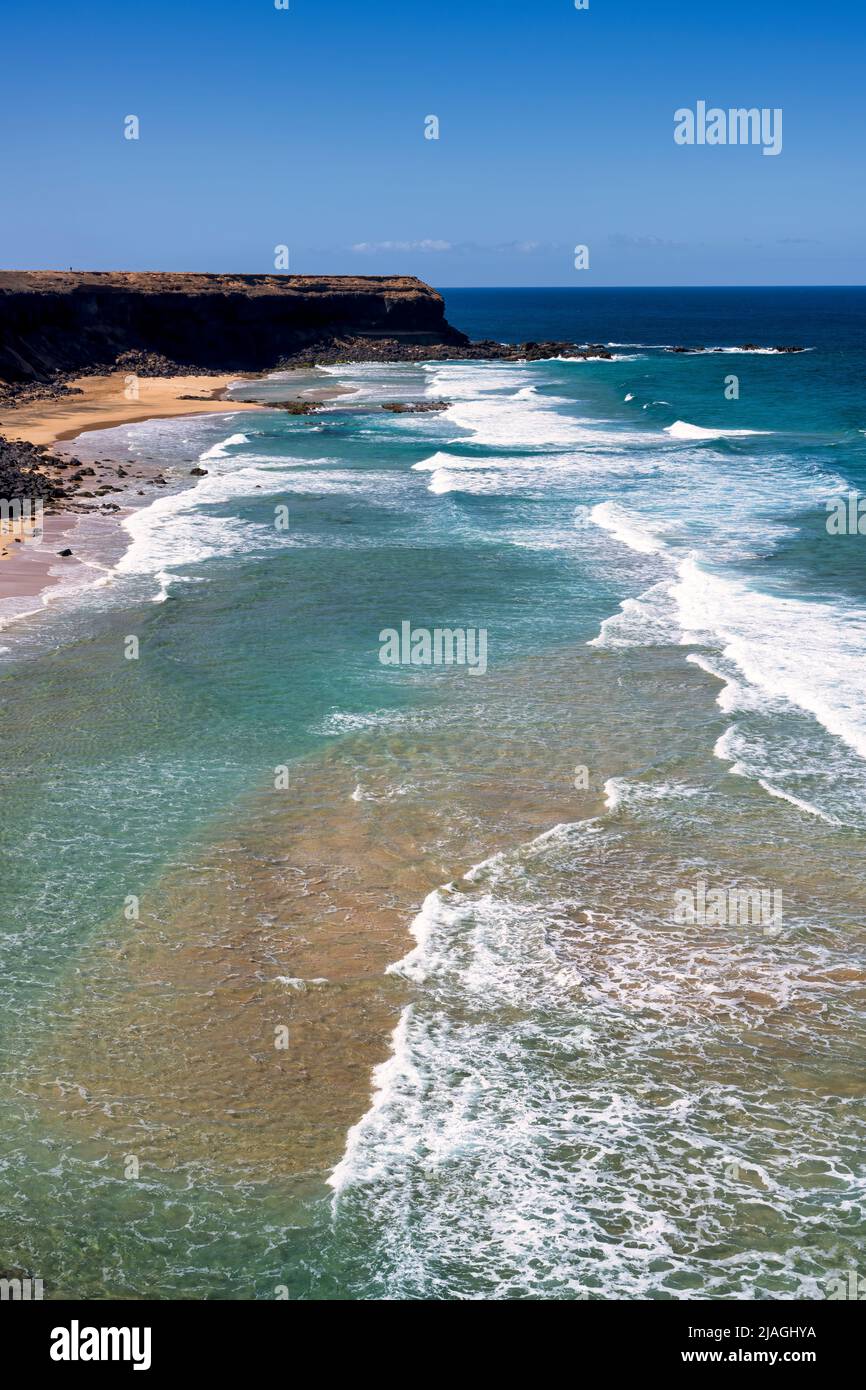 View along part of El Cotillo beach on the west coast of Fuerteventura ...