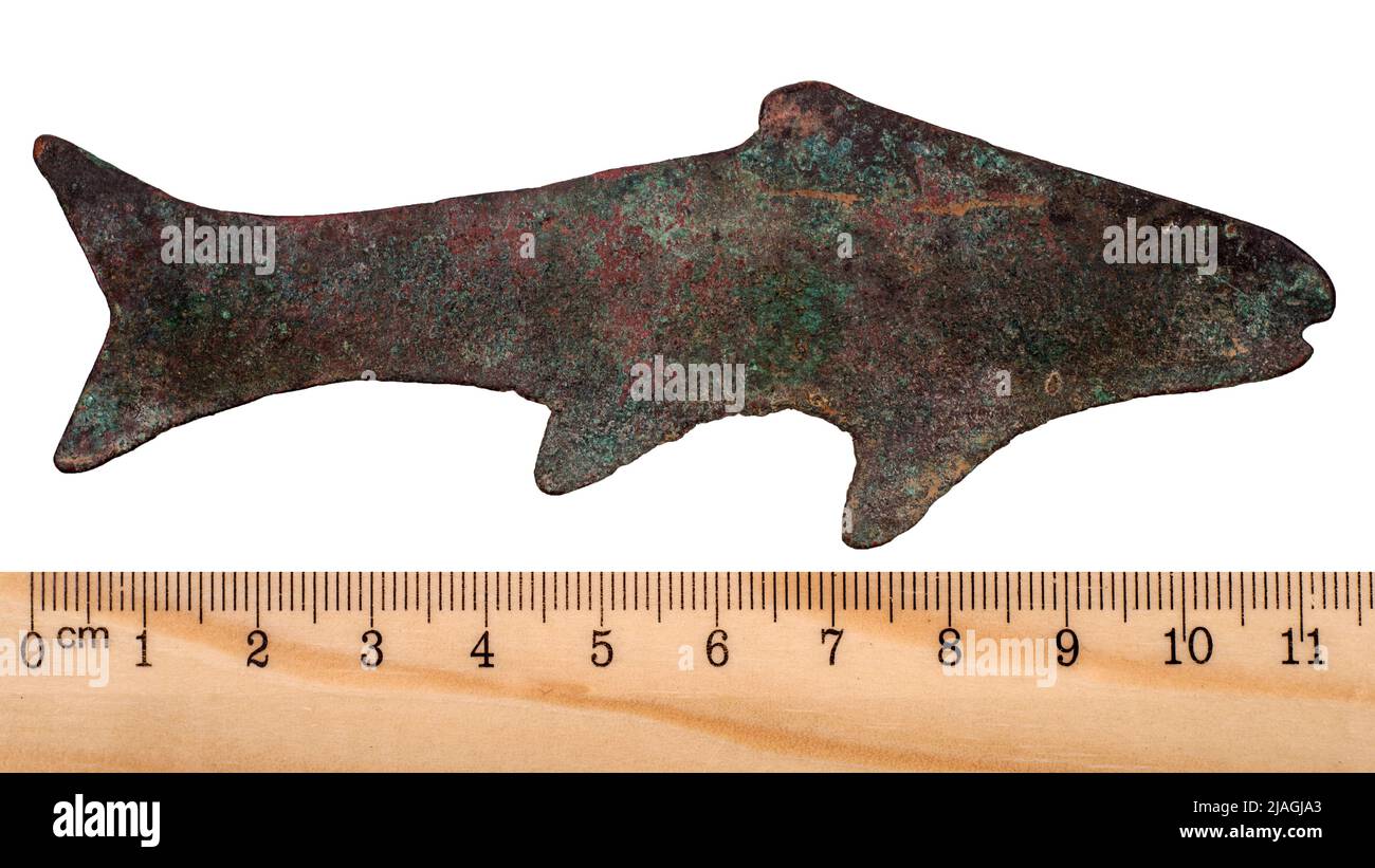 Ancient bronze coins in the form of fish Zhou Dynasty. China. Isolated ...