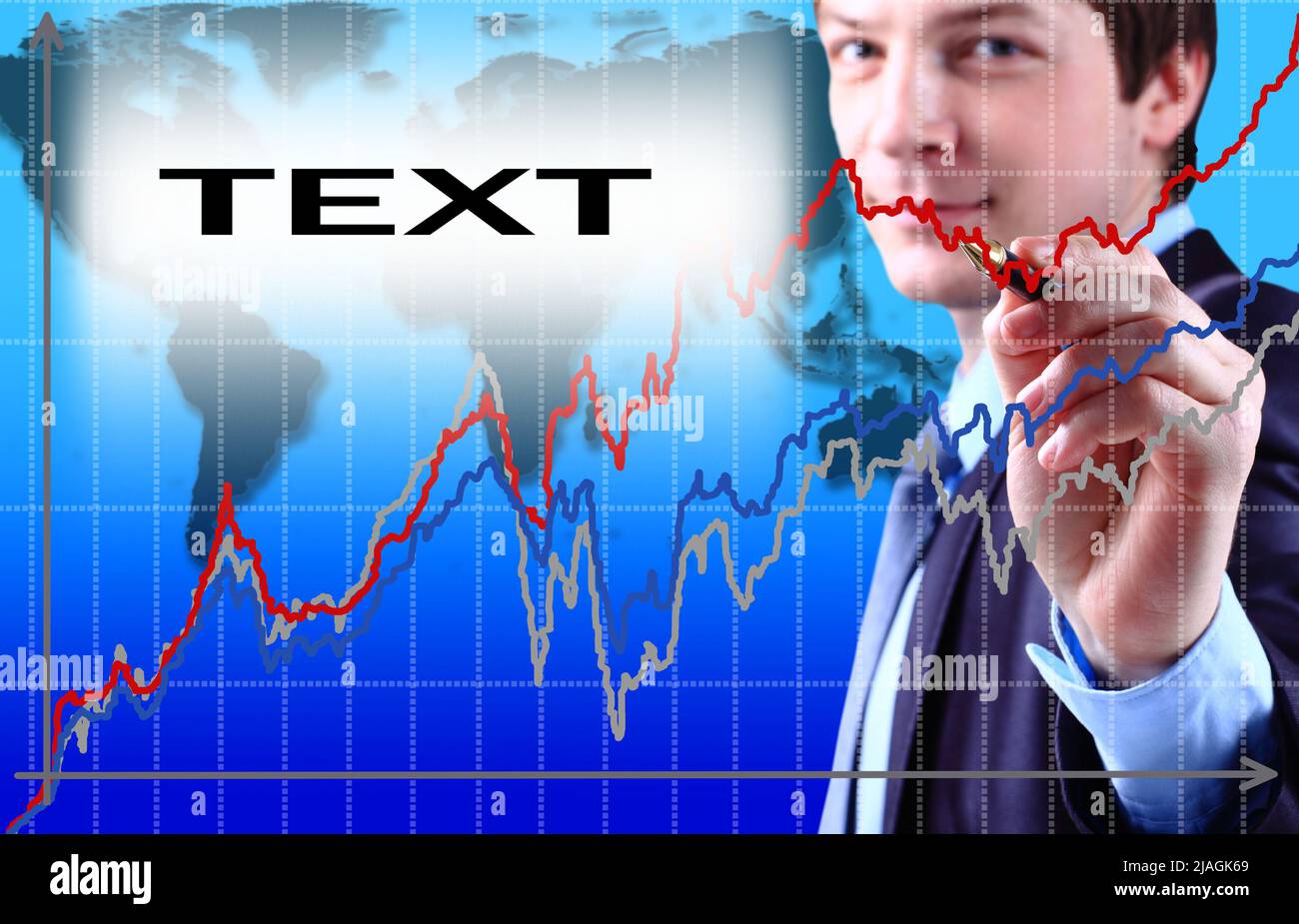 Business Man write graph on transparent digital screen Stock Photo - Alamy