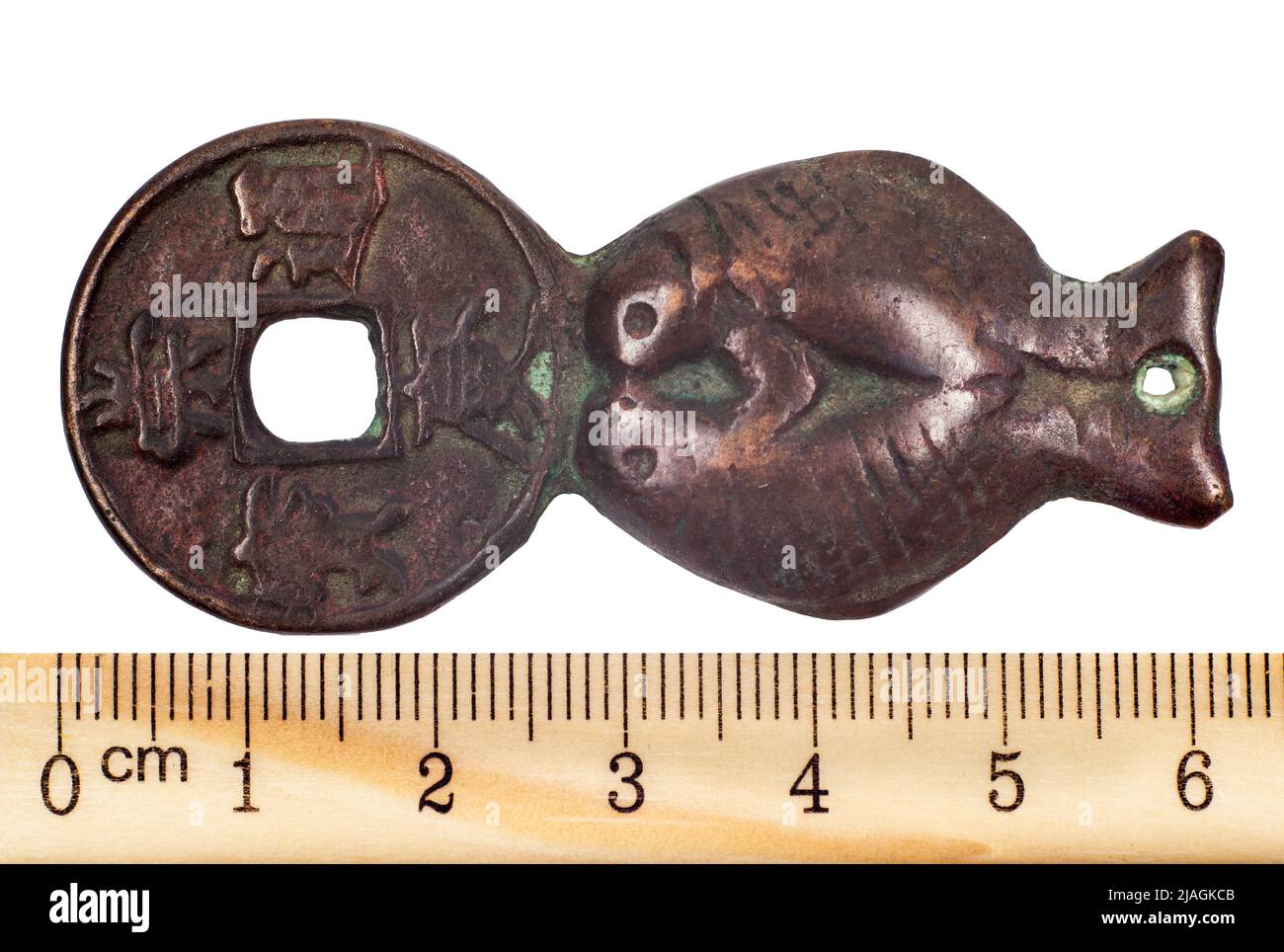 Ancient Chinese coins with the image of the fish that brings good luck ...