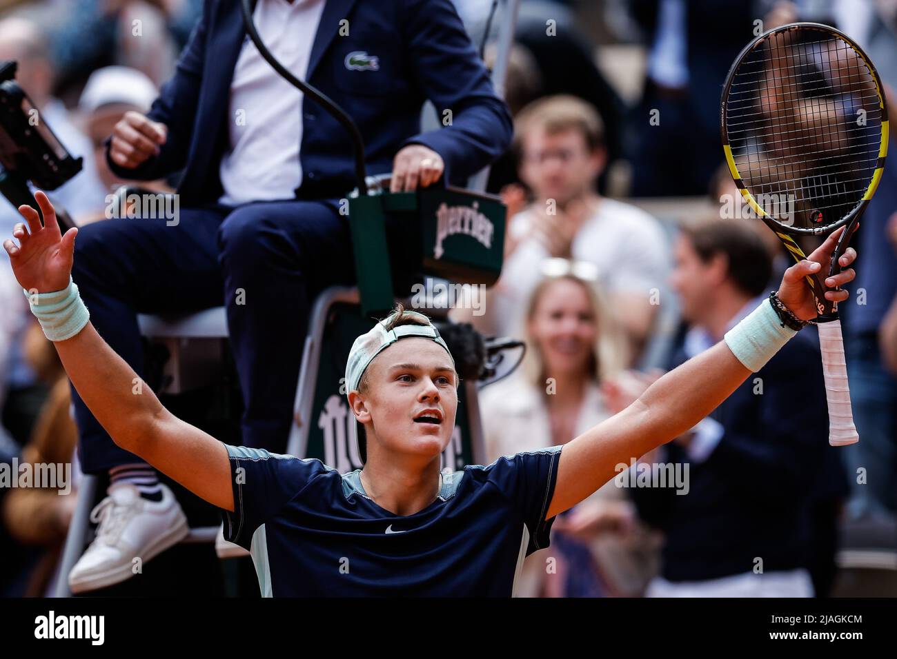 Holger RUNE of Denmark celebrates his victory during the Day nine of ...