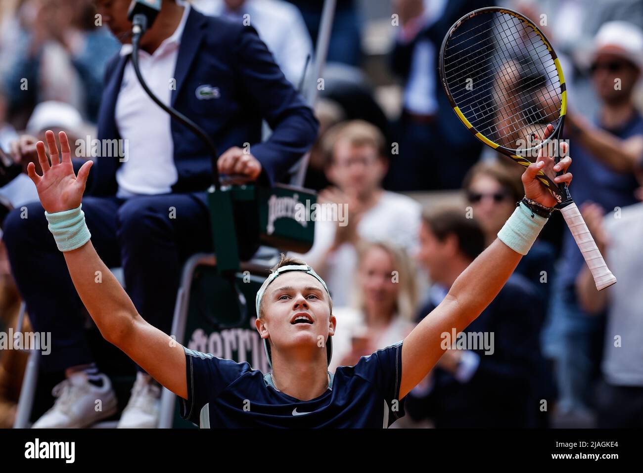 Holger RUNE of Denmark celebrates his victory during the Day nine of ...