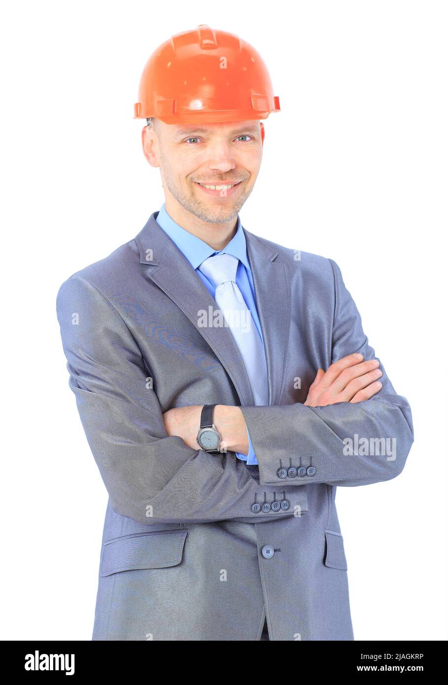 Serious architect man standing isolated on white background Stock Photo ...