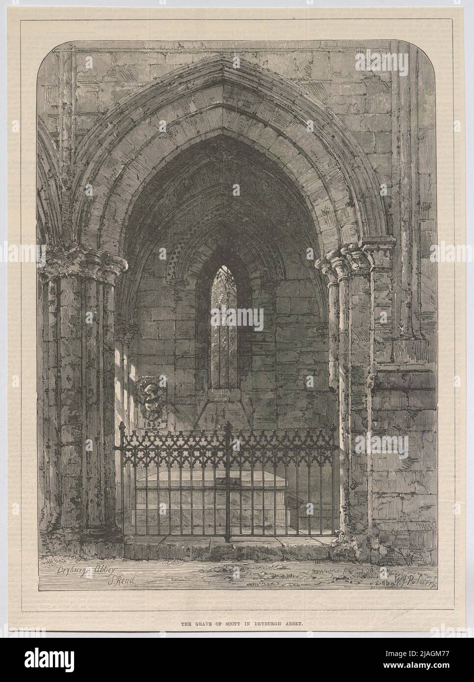 THE GRAVE OF SCOTT IN DRYBURGH ABBEY.". Das Grab von Sir Walter Scott ...