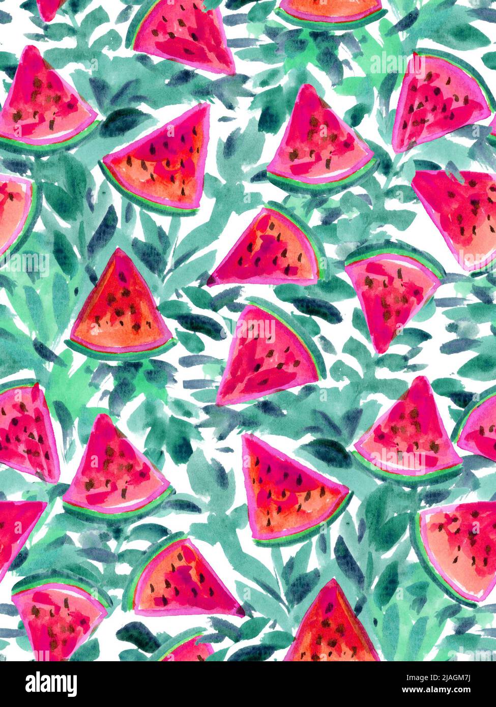 Seamless Hand painted watercolour tropical summer watermelon fruit ...