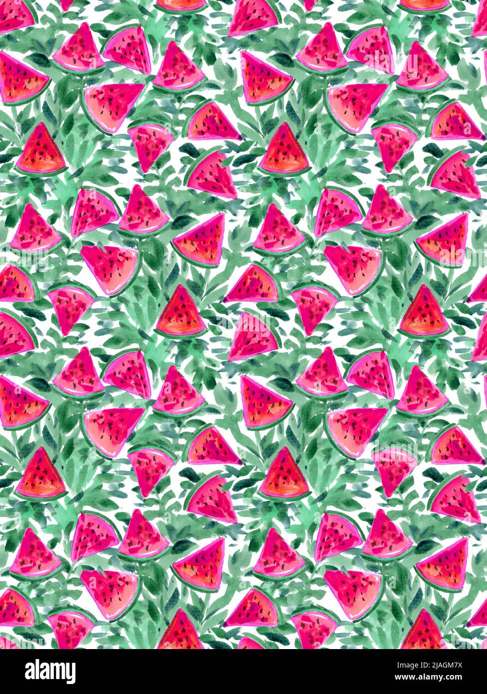 Seamless Hand painted watercolour tropical summer watermelon fruit ...