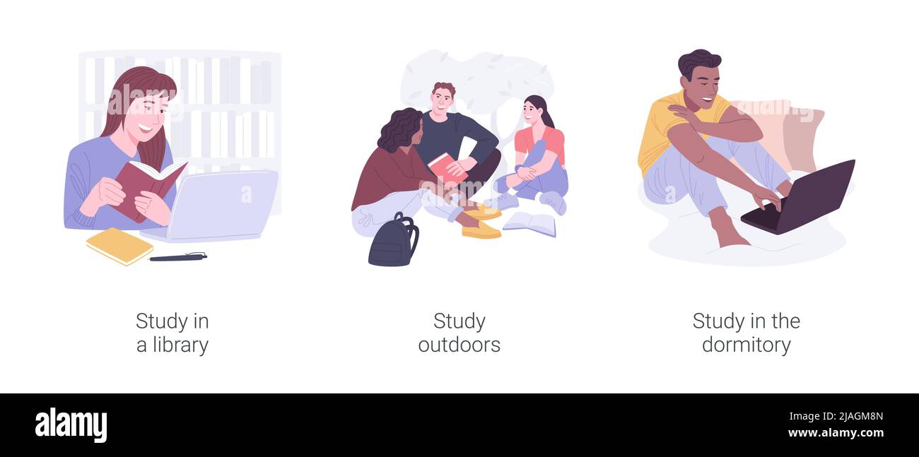 Getting ready for classes isolated cartoon vector illustrations set ...