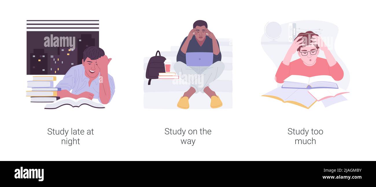 Preparing for exams isolated cartoon vector illustrations set Stock ...