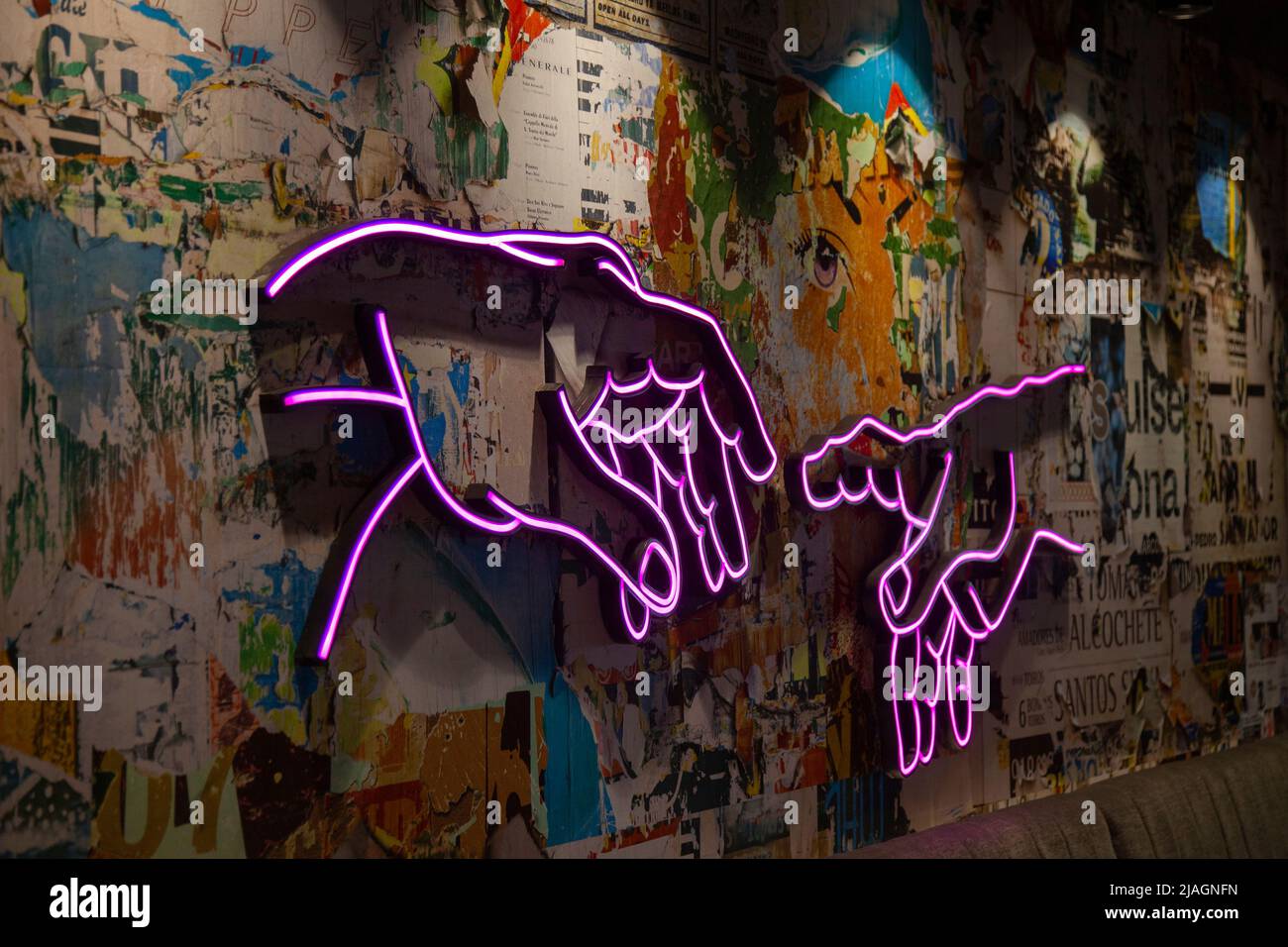 Rockefeller Breakfast Area on Ground Floor, Neon Sign on Graffiti Wall ...