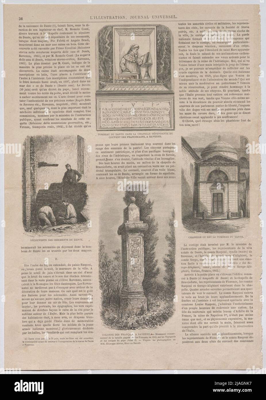 Discovery of Dante's bones; Tomb of Dante in the chapel (...) of the ...