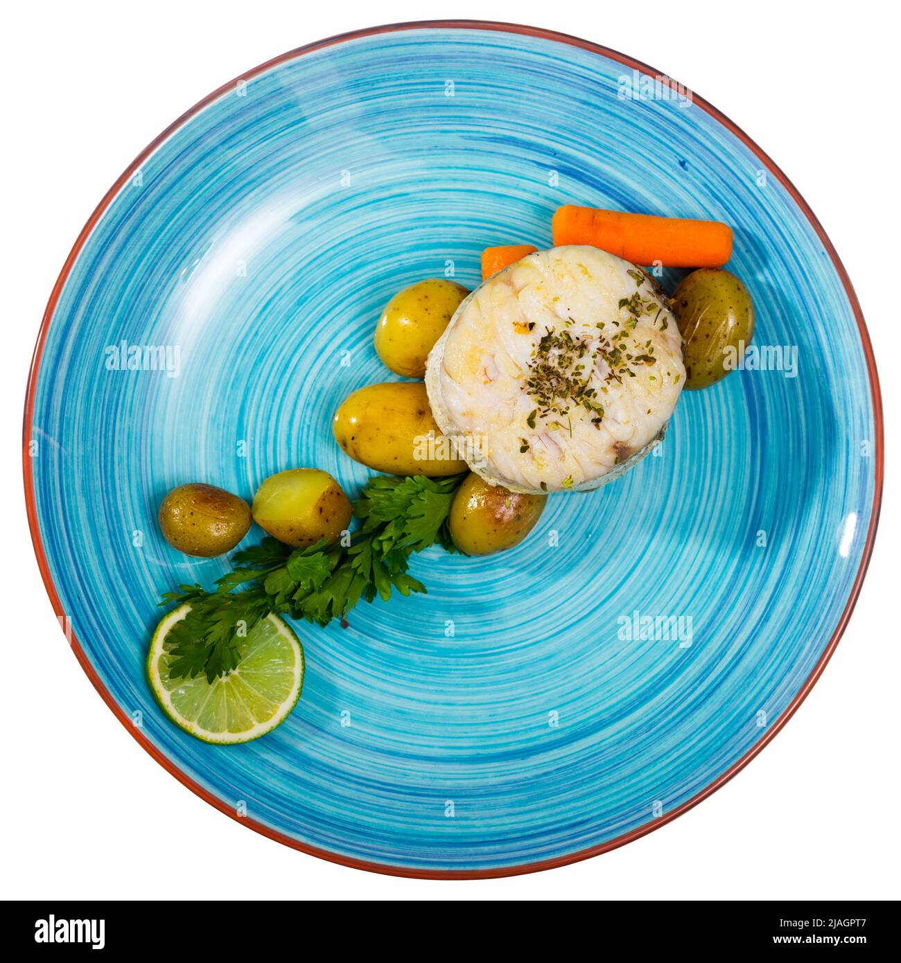 Pollock steak with vegetables Stock Photo - Alamy