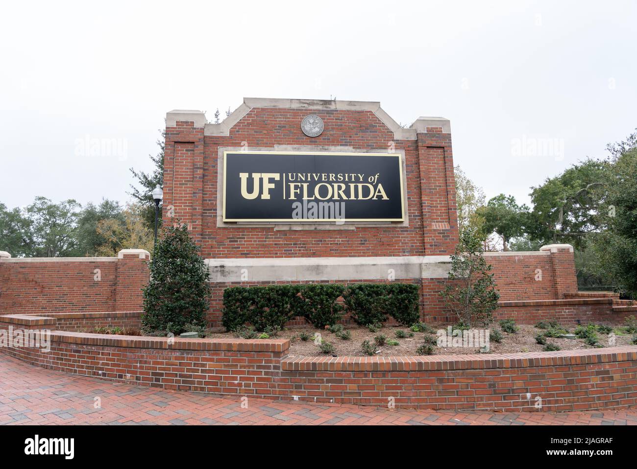 The University of Florida ground sign is shown Gainesville, Florida ...