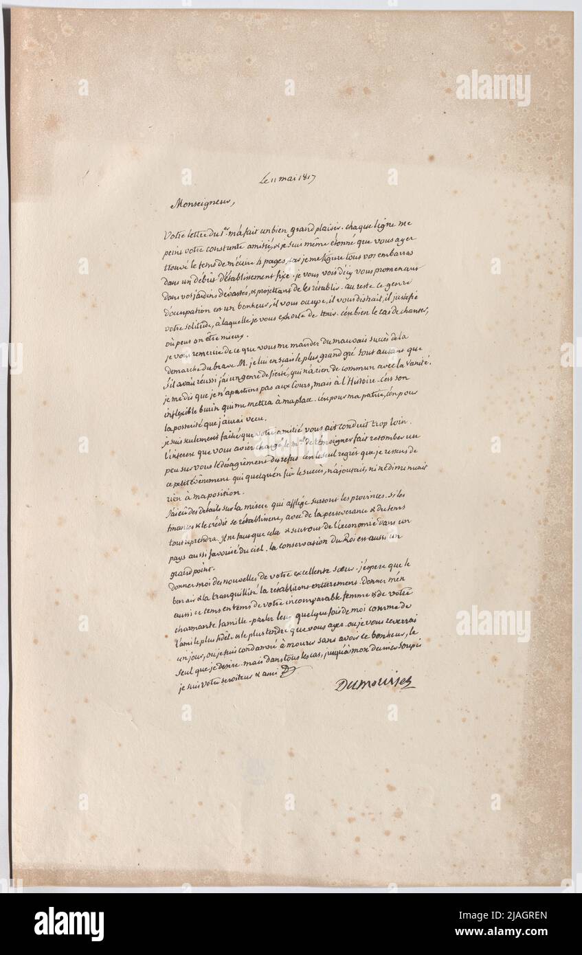 Letter from Dumourier, 1817. Unknown Stock Photo - Alamy