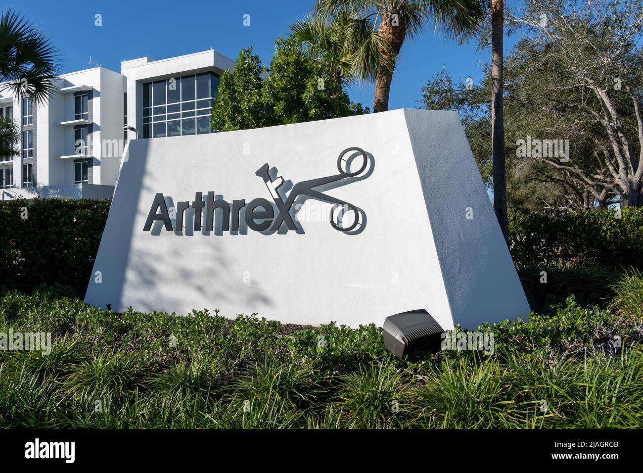 Naples, Florida, USA - December 31, 2021: Arthrex sign at their ...