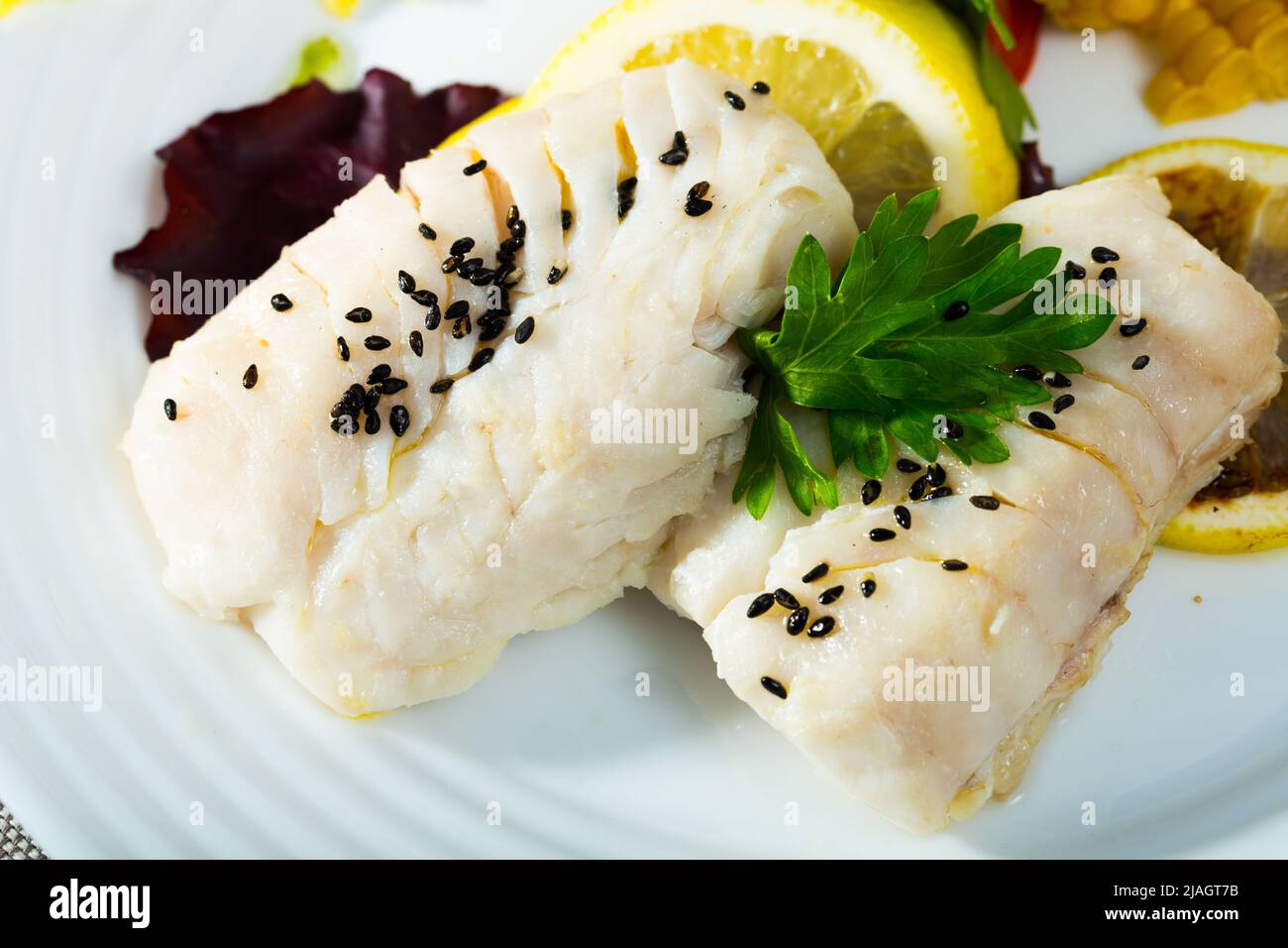 Merluccid hake fillets steamed Stock Photo - Alamy