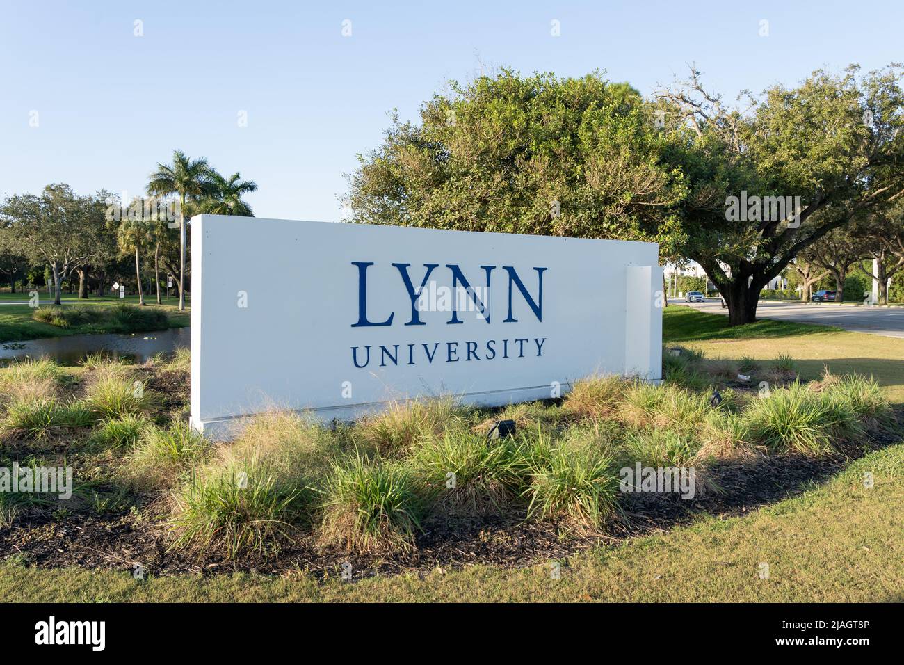 Lynn University sign is seen at its campus in Fort Lauderdale, Florida ...