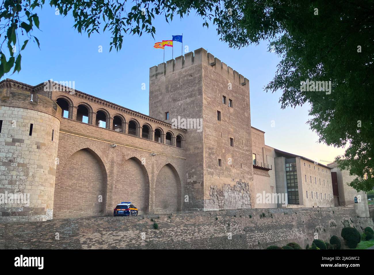 Outside view of the Aljaferia Palace, a fortified medieval palace built ...