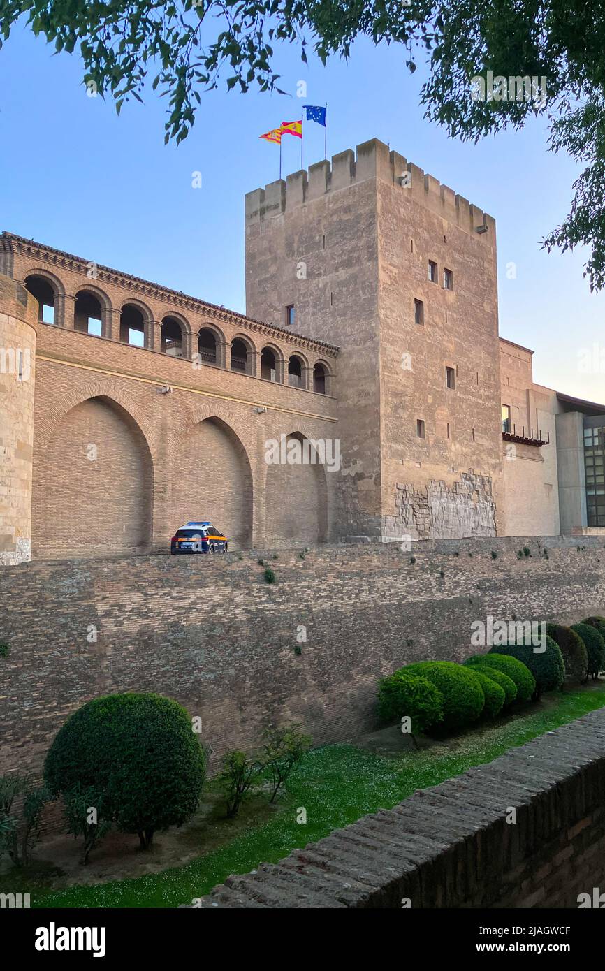 Outside view of the Aljaferia Palace, a fortified medieval palace built ...