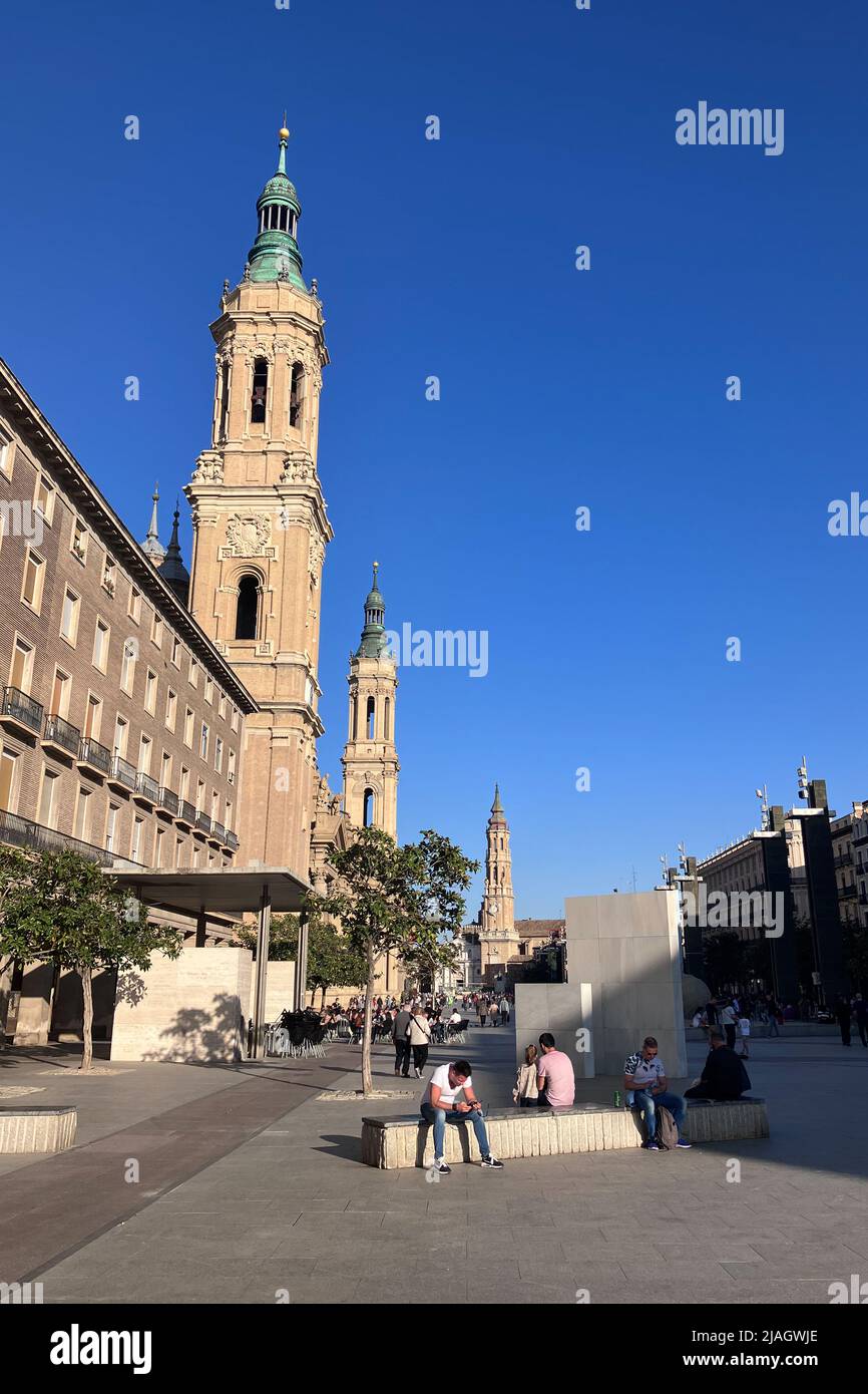 The Plaza of Our Lady of the Pillar in Zaragoza, Aragon, Spain Stock ...