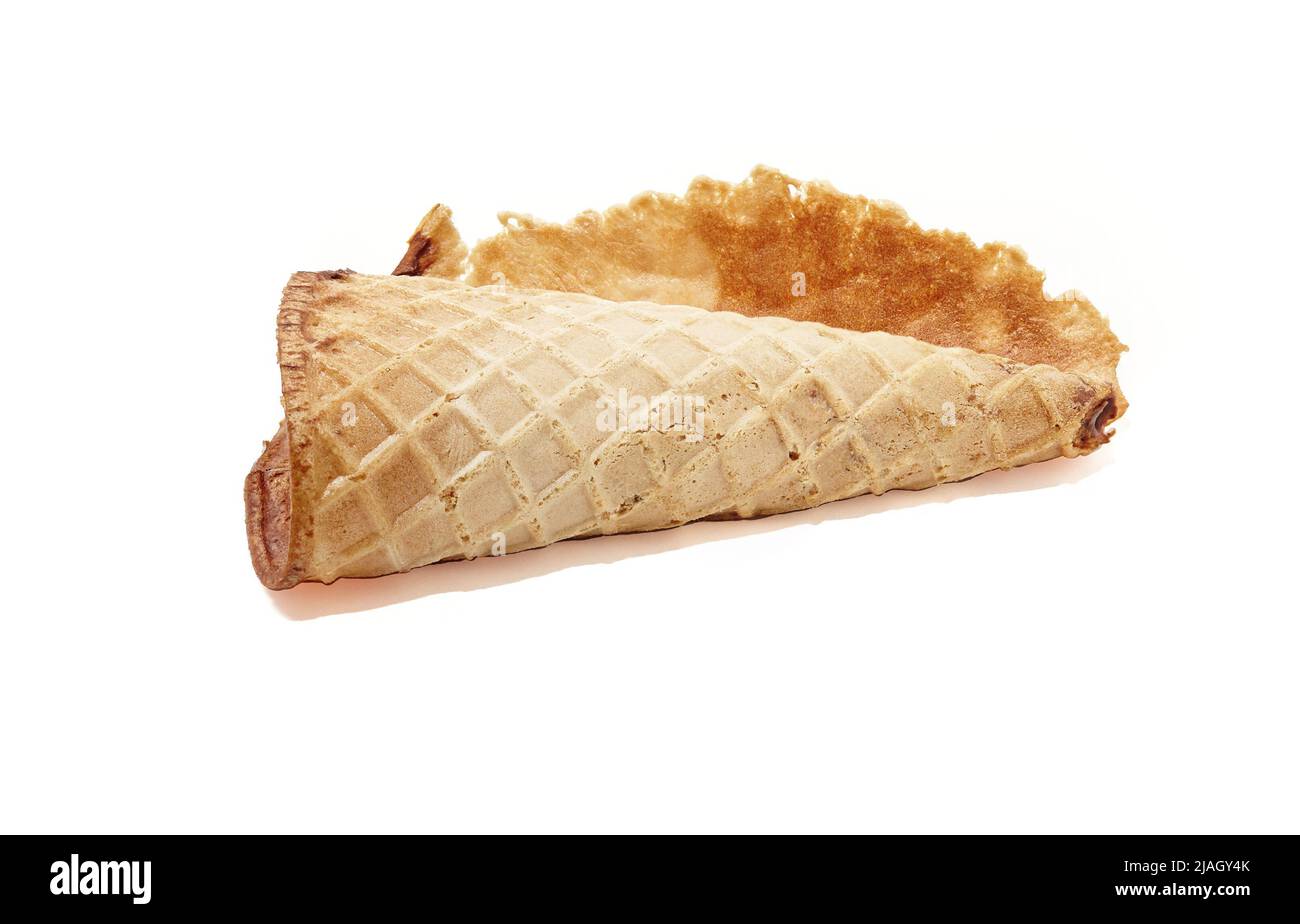 Empty ice cream cone isolated on white background. Blank crispy ice ...