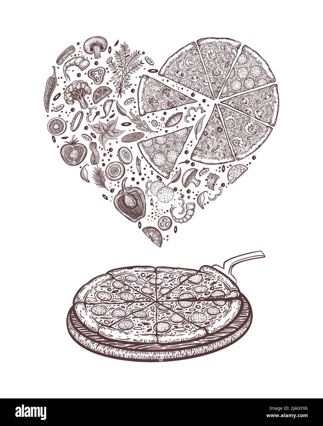 Heart Pizza Drawing