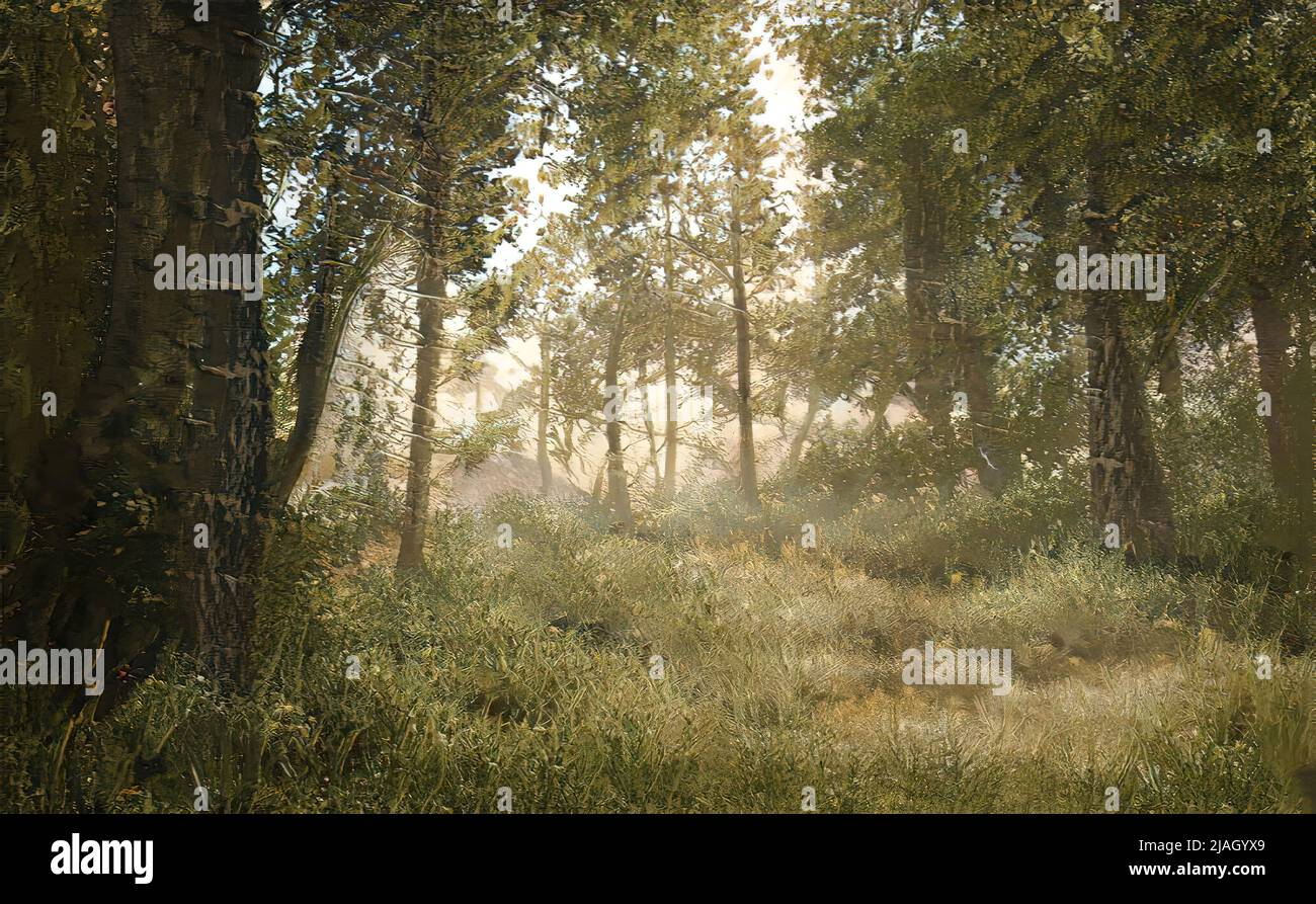 Naturalistic digital illustration; beautiful scenery of enchanted ...