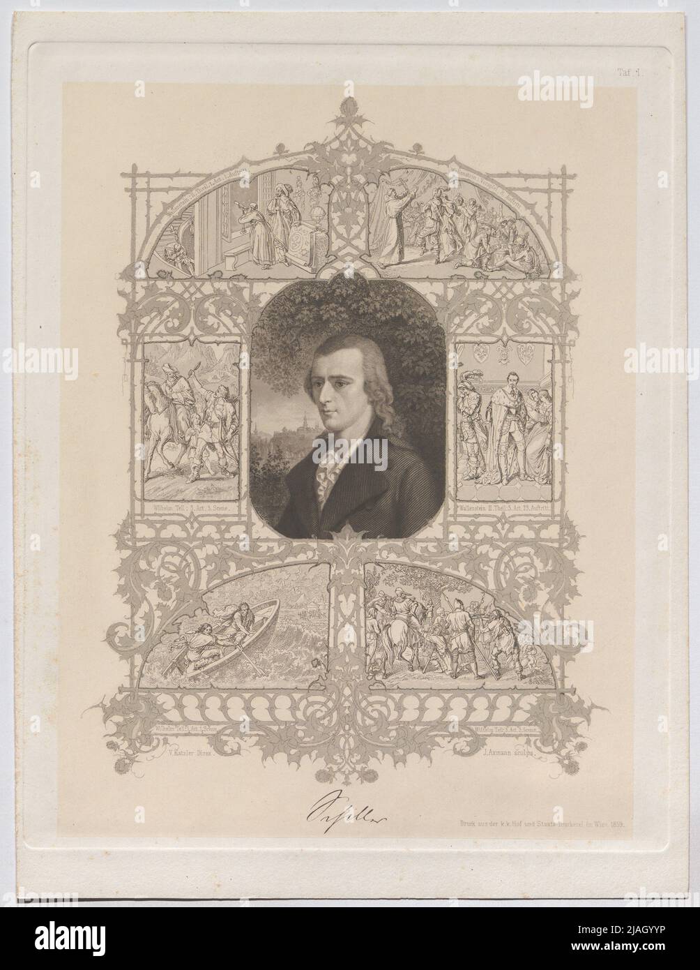 Schiller ". Portrait of Friedrich Schiller and scenes from his dramas ...