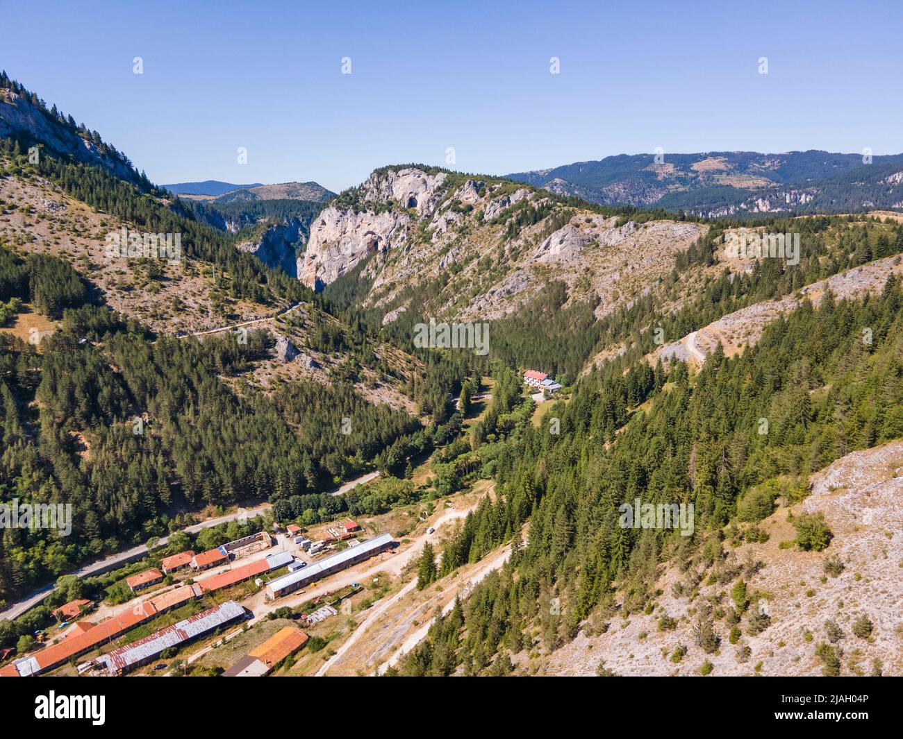 Aerial view of village of Trigrad, Smolyan Region, Bulgaria Stock Photo ...