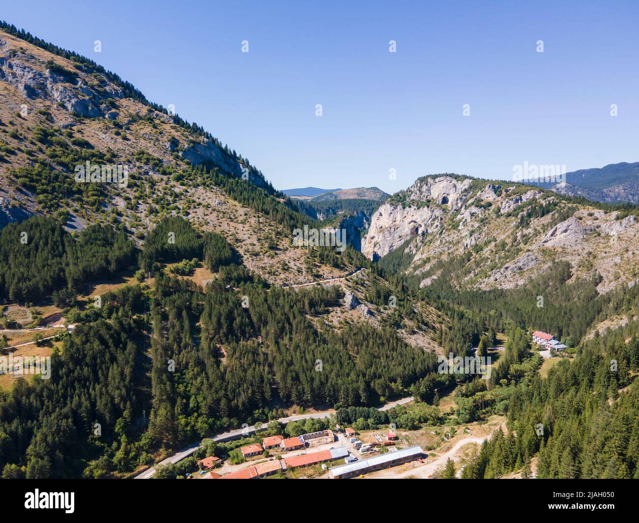 Aerial view of village of Trigrad, Smolyan Region, Bulgaria Stock Photo ...