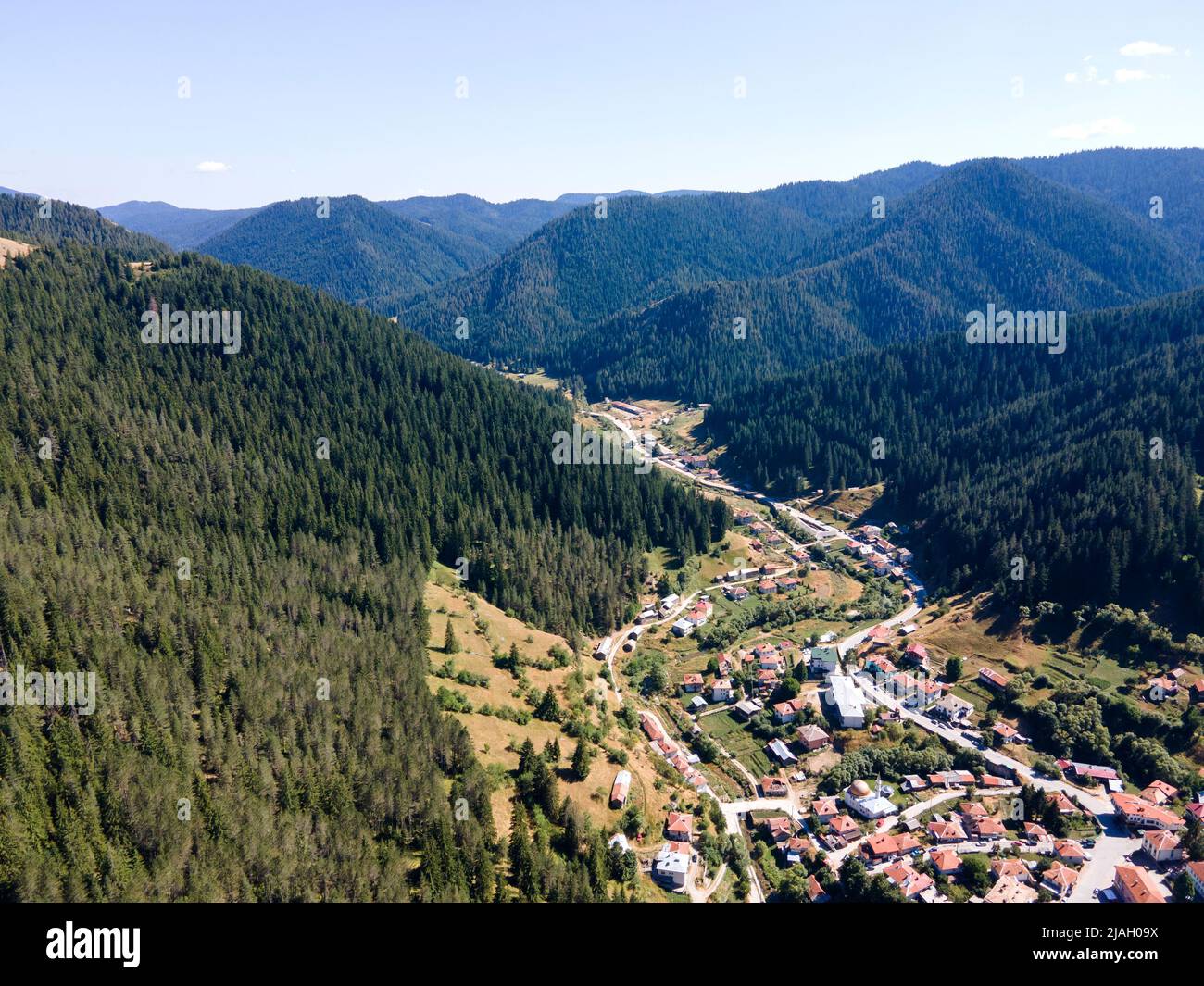 Aerial view of village of Trigrad, Smolyan Region, Bulgaria Stock Photo ...