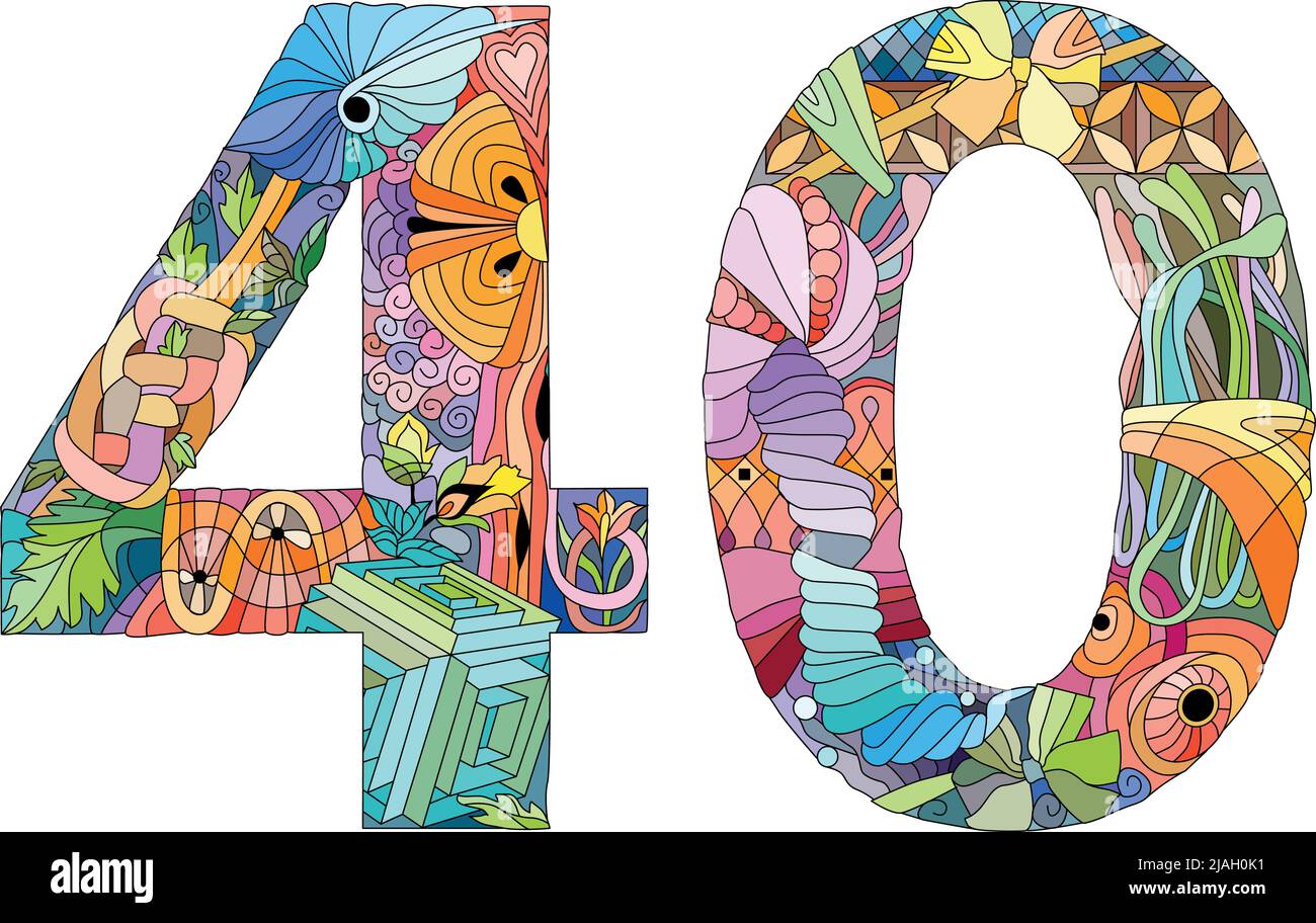Forty number Isolated zentangle illustration for decoration Stock ...