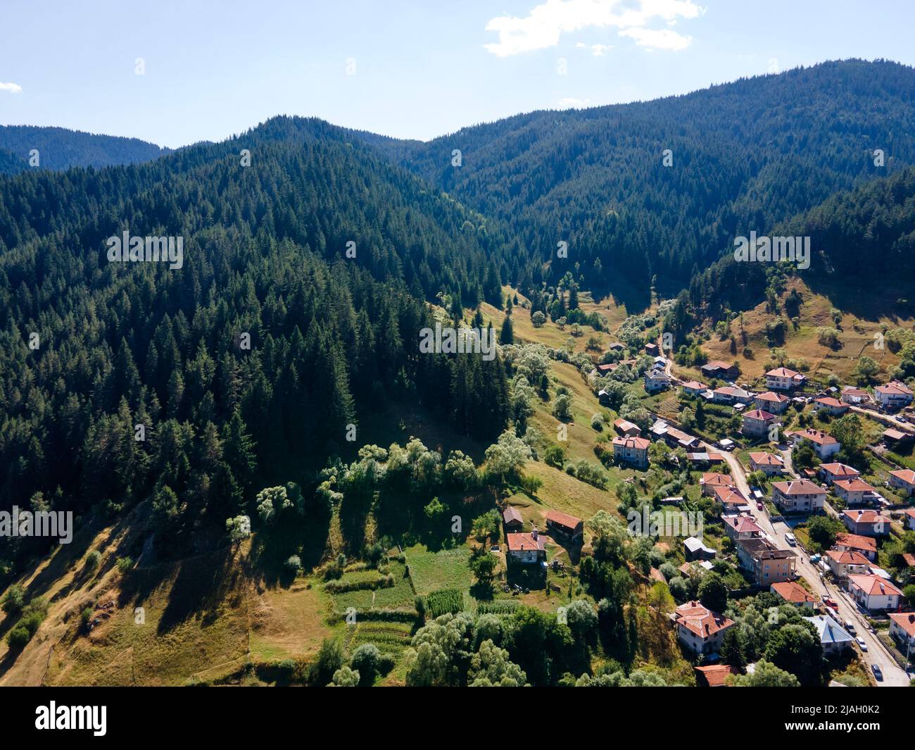 Aerial view of village of Trigrad, Smolyan Region, Bulgaria Stock Photo ...