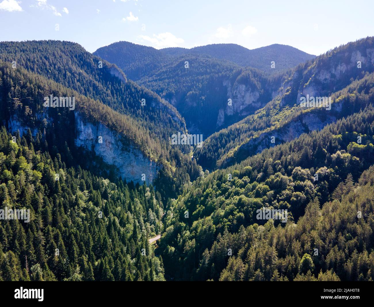 Aerial view of Trigrad Gorge at Rhodope Mountains, Smolyan Region ...
