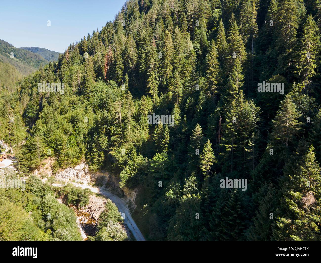 Aerial view of Trigrad Gorge at Rhodope Mountains, Smolyan Region ...