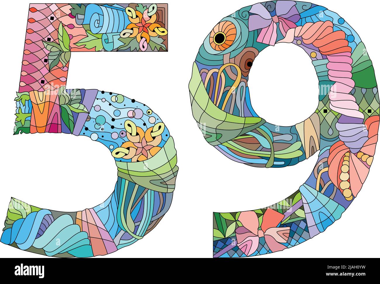Fifty-nine number Isolated zentangle illustration for decoration Stock ...