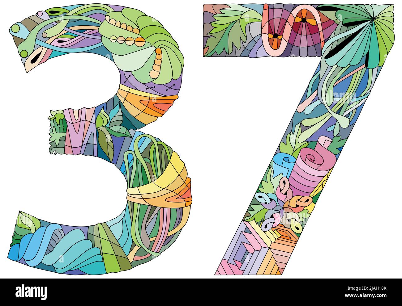 Thirty seven number Isolated zentangle illustration for decoration ...
