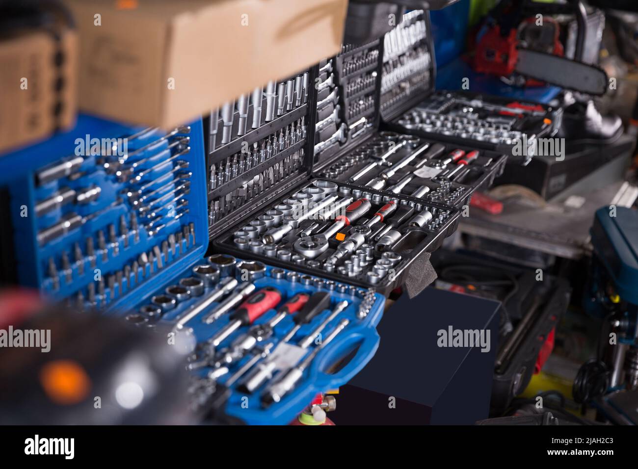 picture of showcase with tools Stock Photo - Alamy