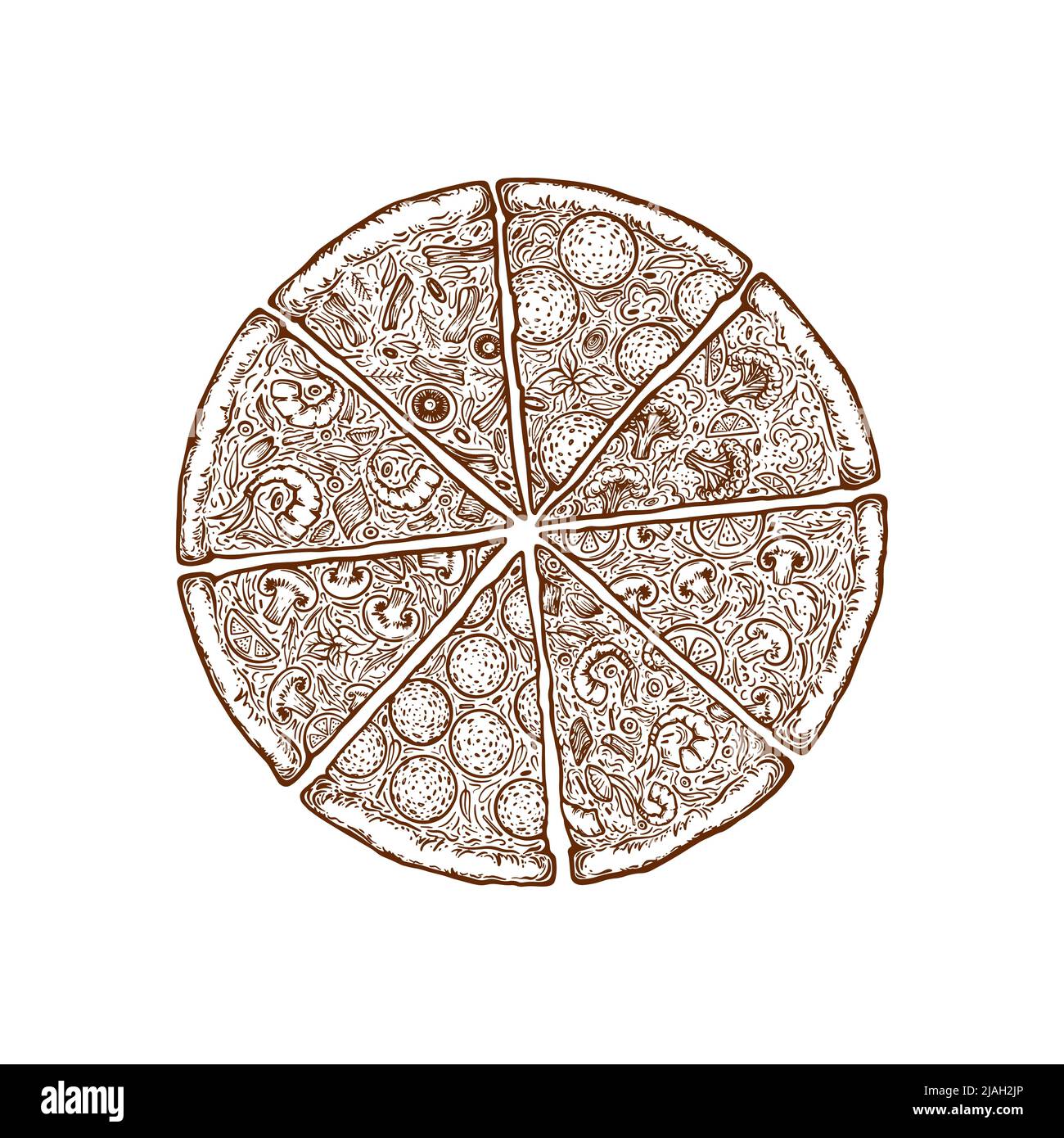 Pizza hand drawn template. Italian food menu design template. Hand ...
