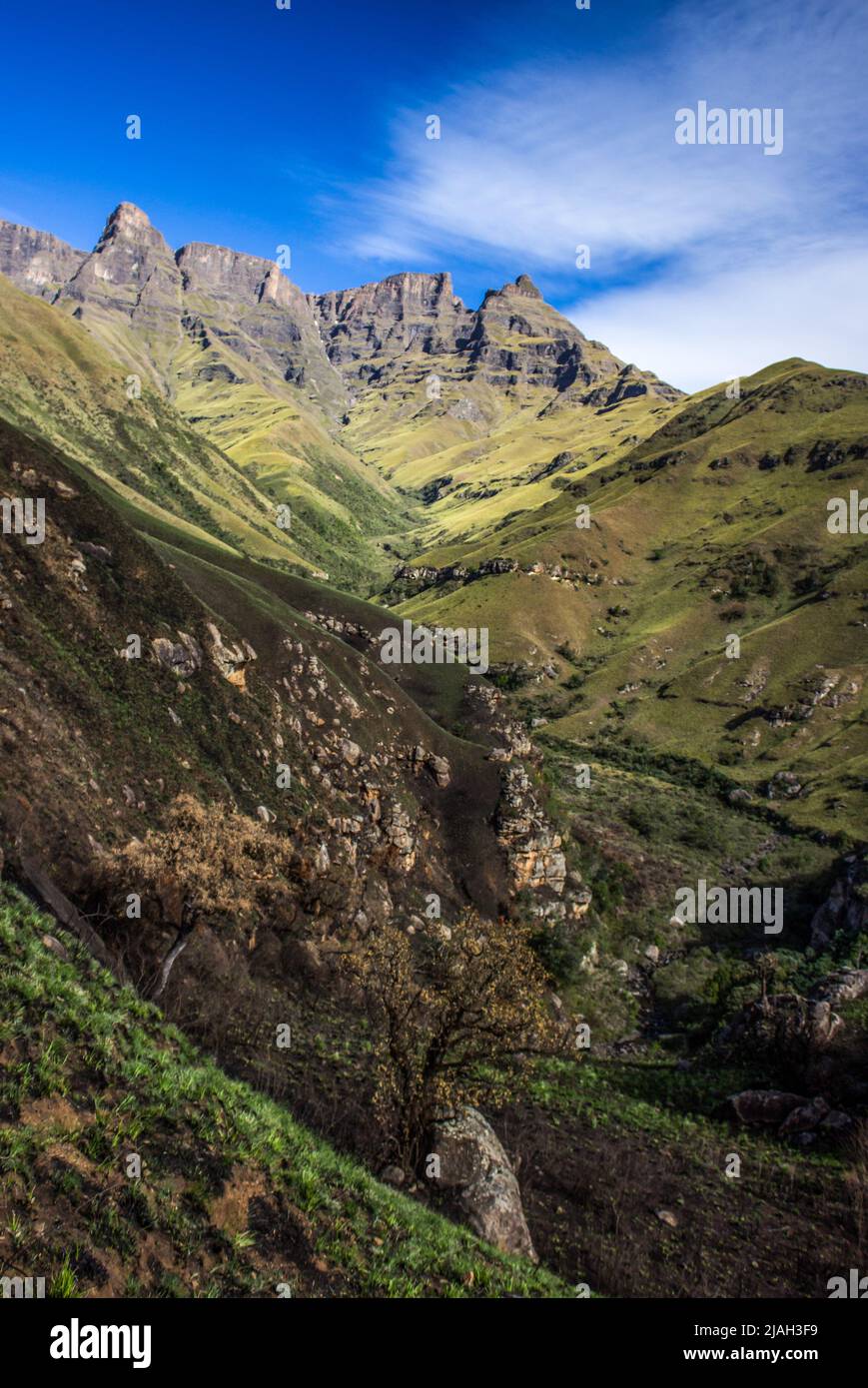 A small gorge in the Drakensberg Mountains of South Africa, with the ...