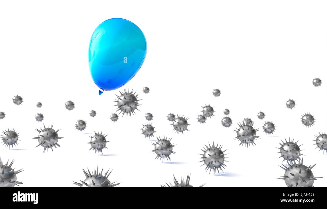 blue balloon flying near sharp objects. danger concept. 3d render Stock ...