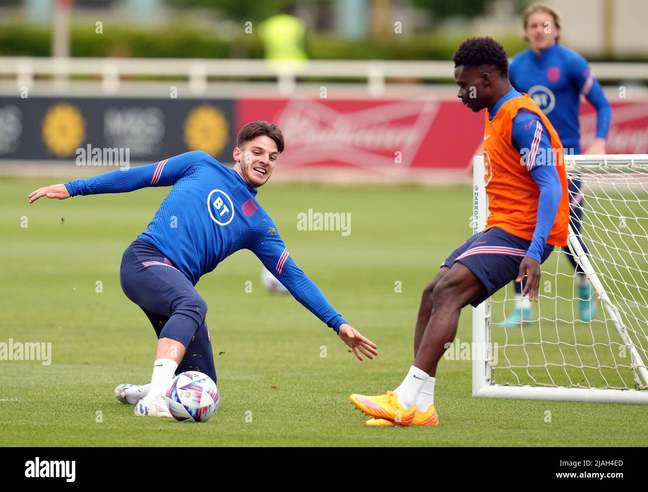 England’s Declan Rice (left) and Bukayo Saka during a training session ...