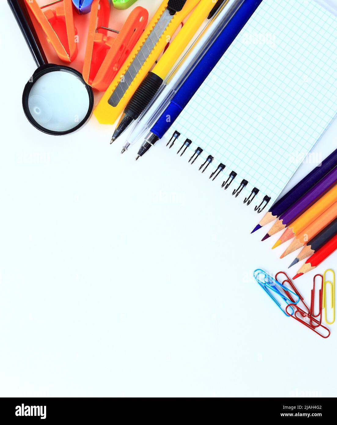 Office and student accessories on a white. Back to school concept Stock ...