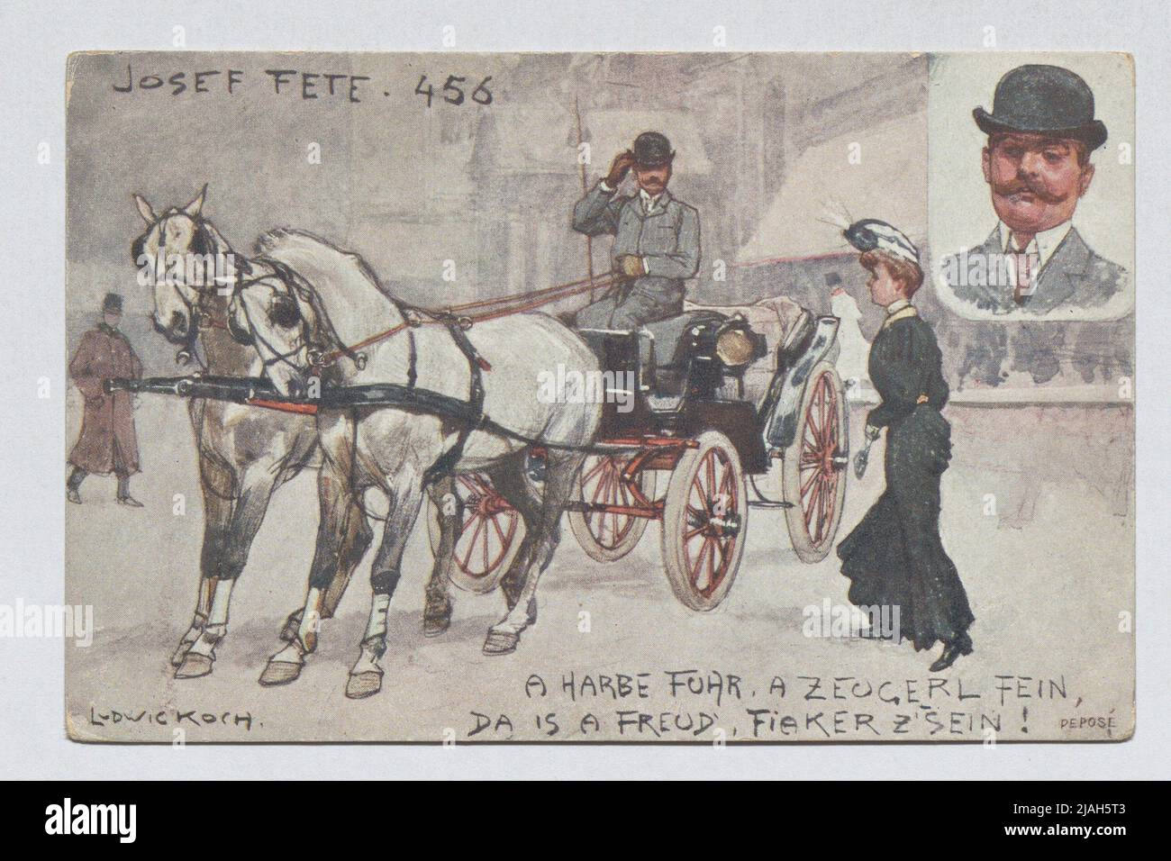 "Karlsplatz.". Postcard from a series about Wiener Fiaker: "Josef Fete ...