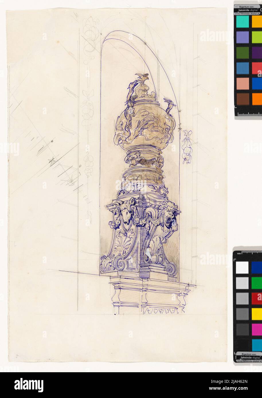 Design for the base of a Chinese vase on the facade of the Villa Wagner ...