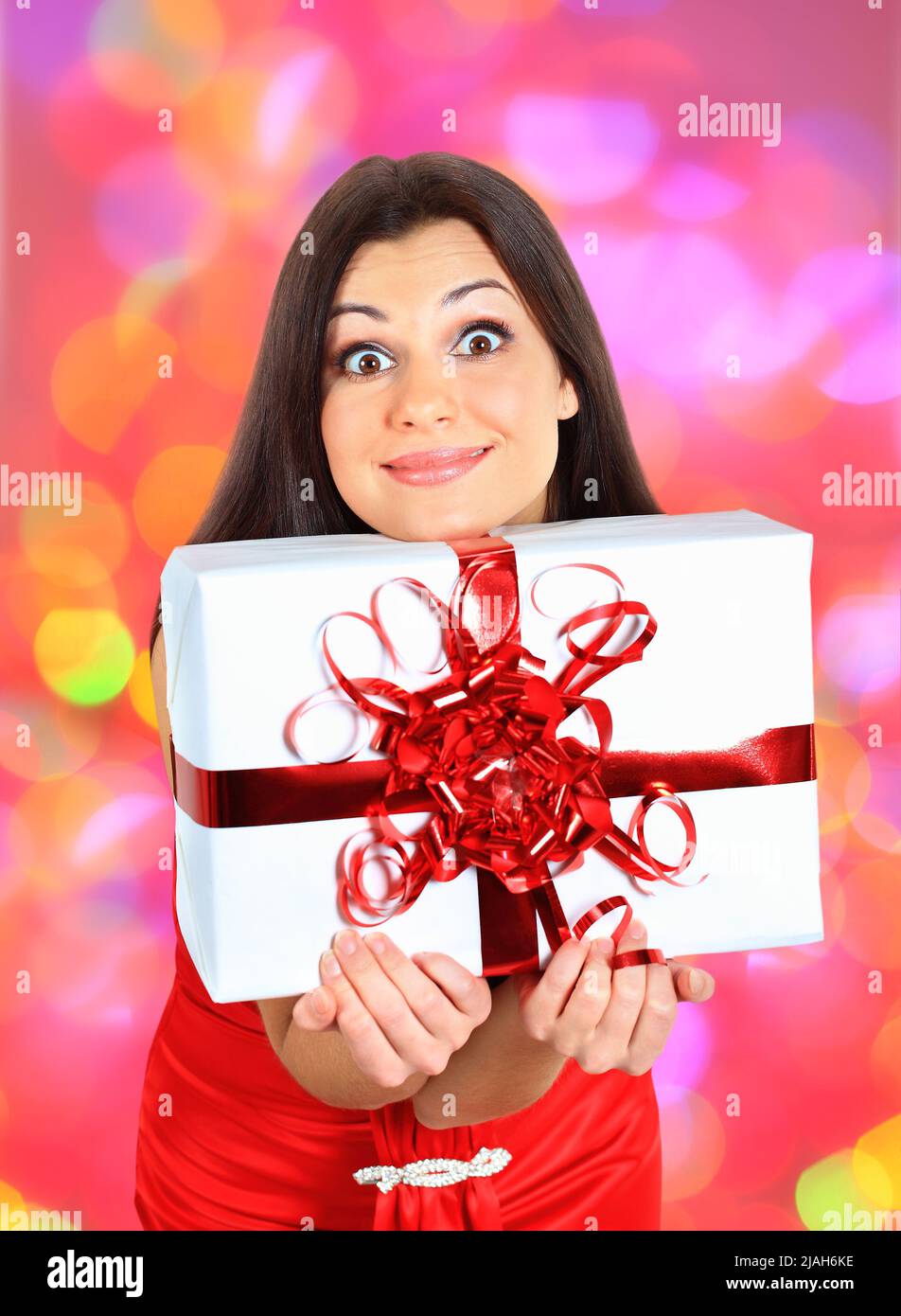Beautiful girl with gifts Stock Photo - Alamy