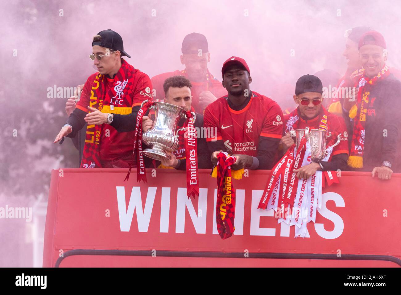 Liverpool Football Club victory parade through the streets of the city ...