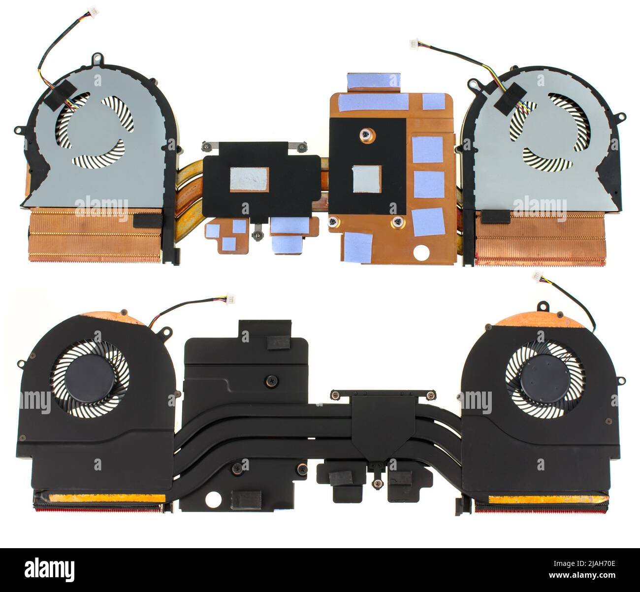 Cooling system for a laptop, a fan and a radiator, viewed from two ...
