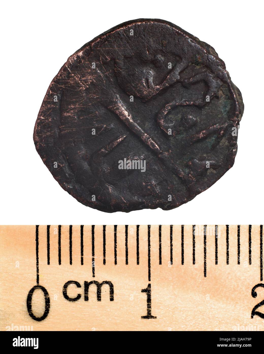 Copper coins of the Golden Horde. Number 10 1. Macro. Isolated on white ...