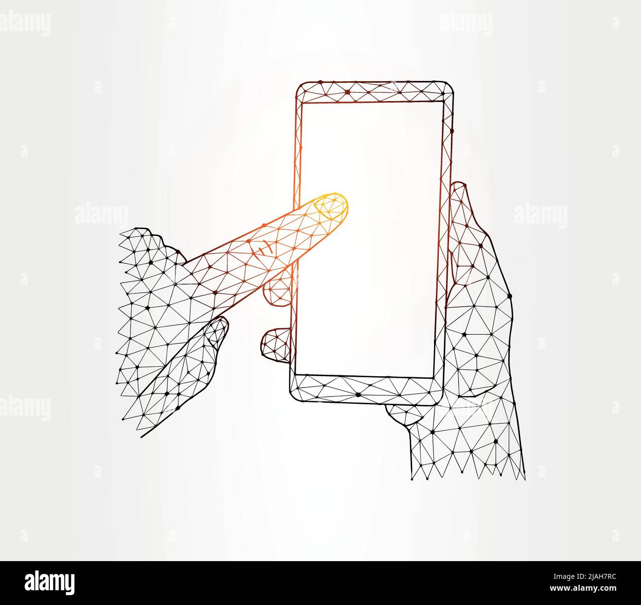 Finger tap on phone screen low poly illustration on white background ...